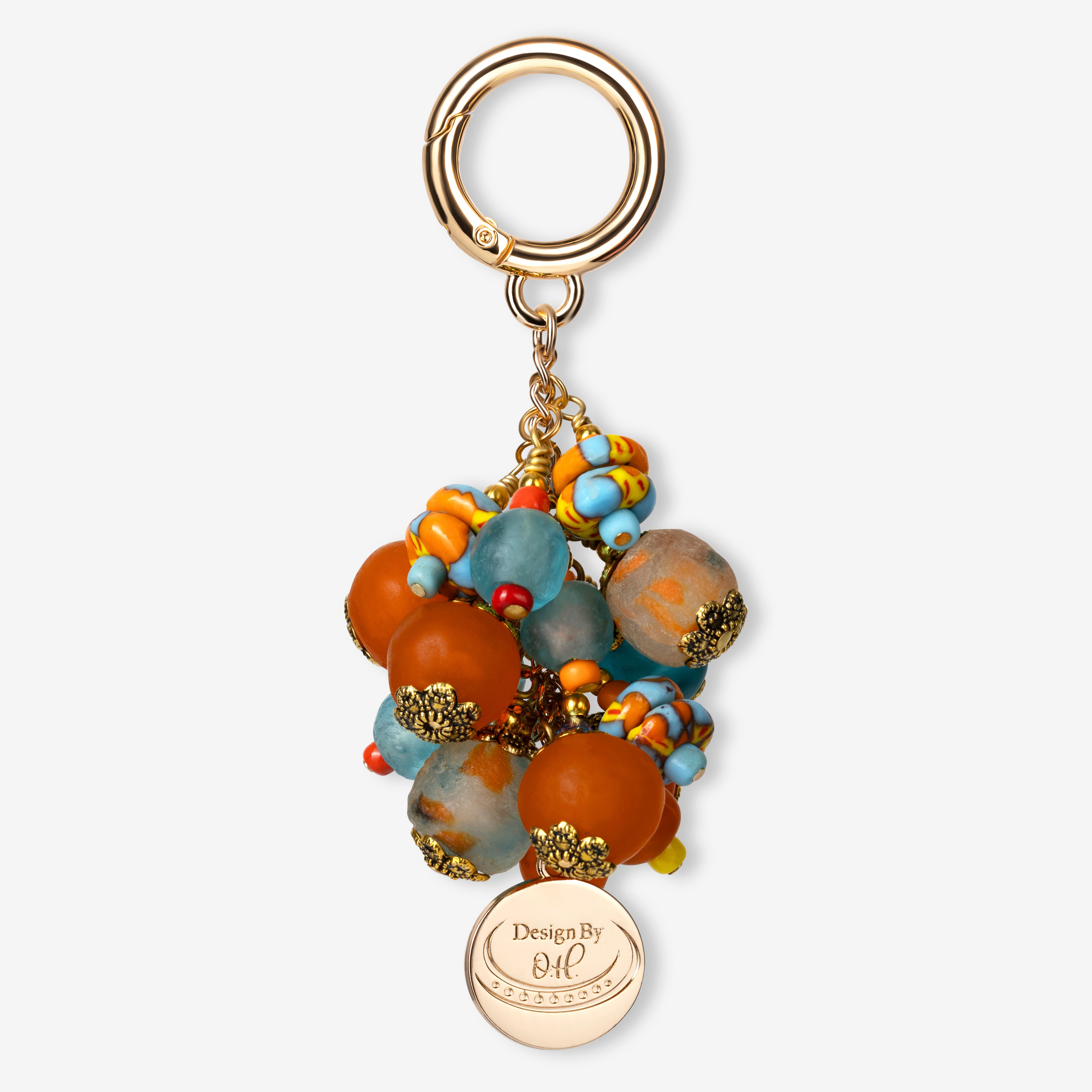 Adwo Bag Charm — Unflappable Calm | Orange & Aqua Fused Ghanaian ...